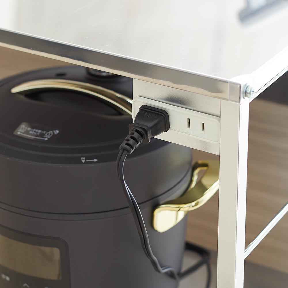 作業スペースが拡張できるステンレスキッチンワゴン コンセント付き幅36.5cm ディノスANAmall店